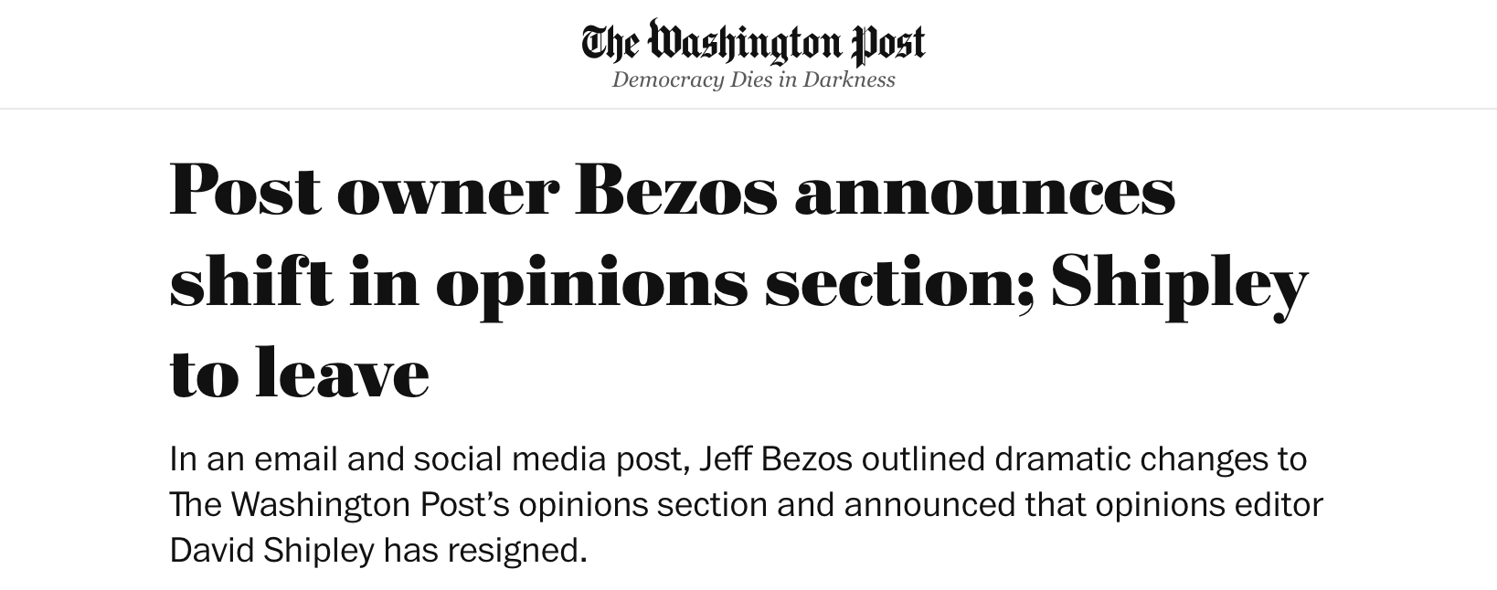 Jeff Bezos is Making Changes to the Opinion Section of the Washington ...